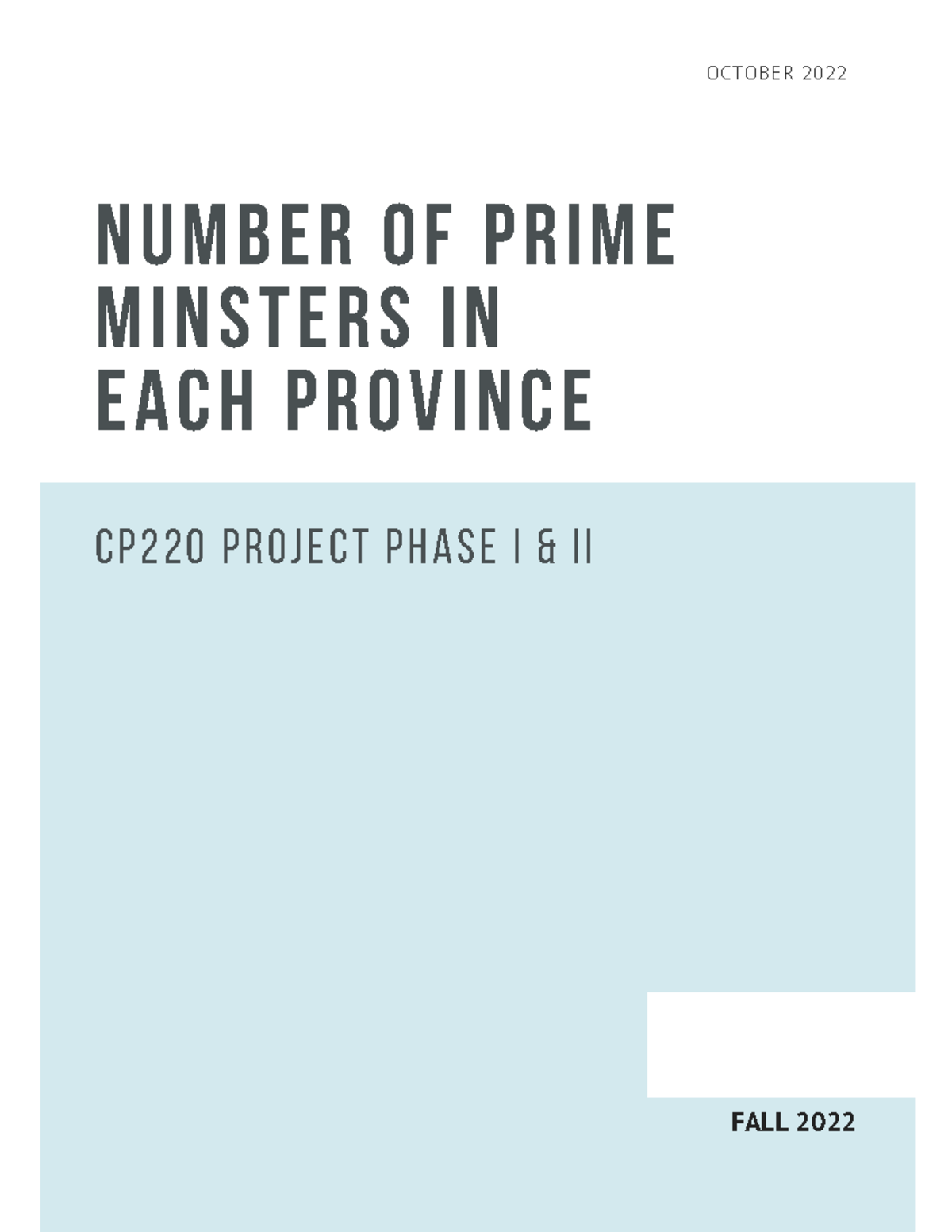 Phase II - OCTOBER 2022 NUMBER OF PRIME MINSTERS IN EACH PROVINCE cp220 ...