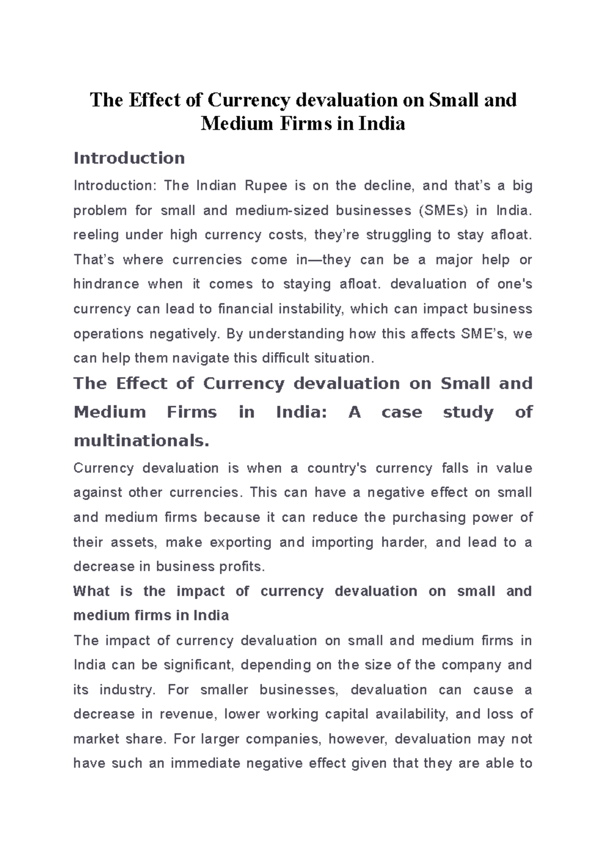 The Effect of Currency devaluation on Small and Medium Firms in India ...