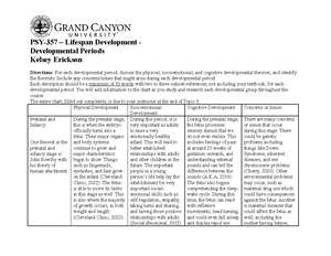 PSY 357, Study Guide for the Final, Fall, 2014 - PSY 357, Lifespan ...