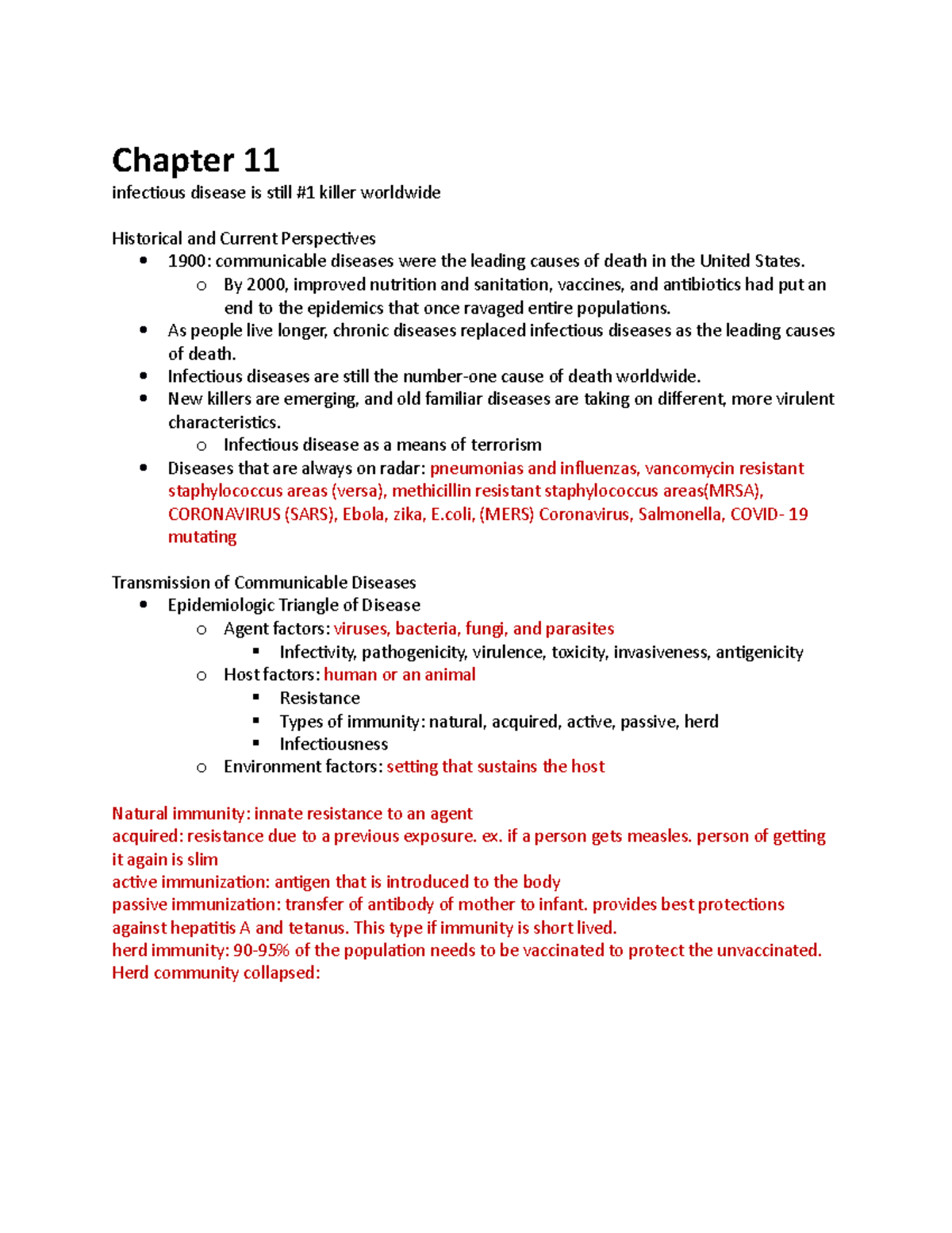 Public Health Notes week 4,5,6 - Chapter 11 infectious disease is still ...