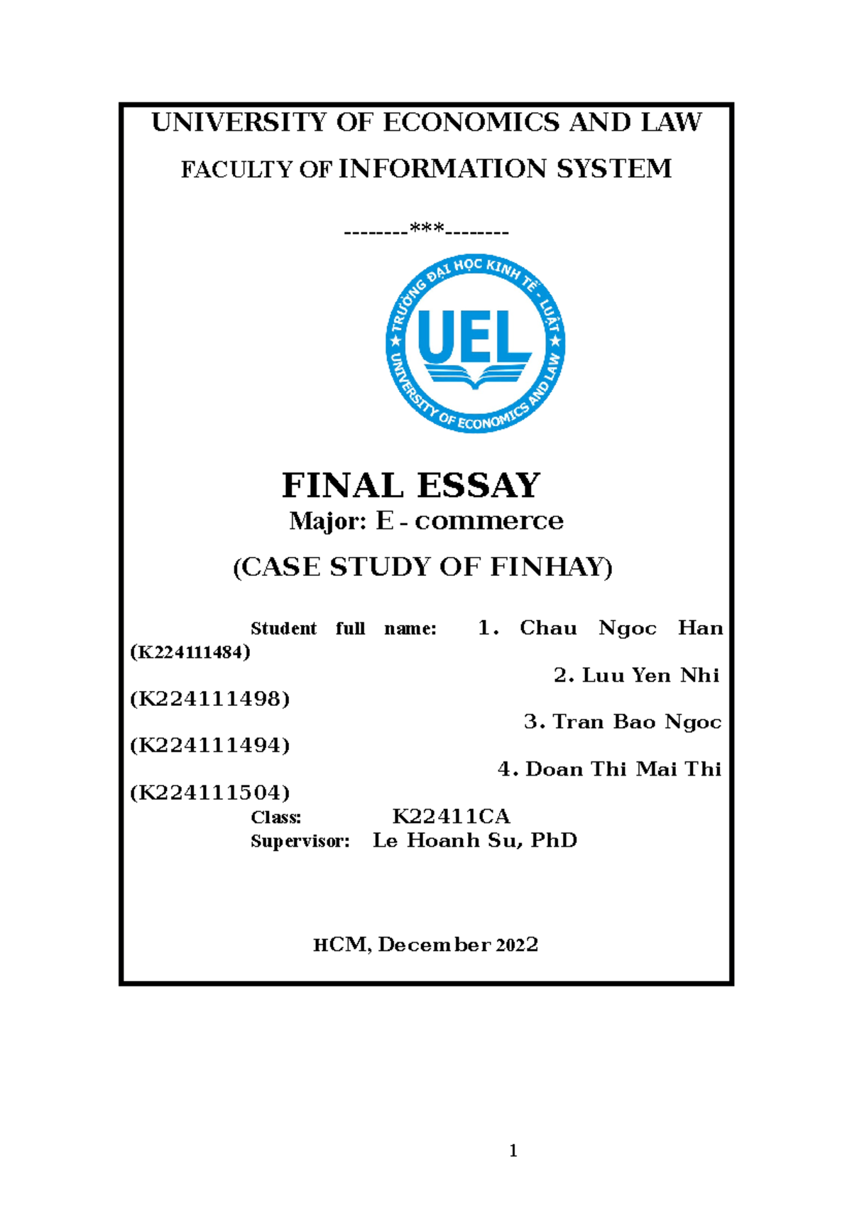 Essay- Final - work - UNIVERSITY OF ECONOMICS AND LAW FACULTY OF ...