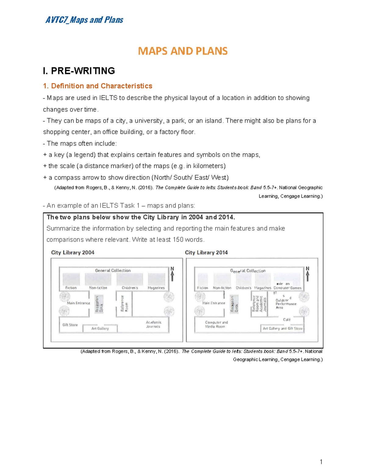L25. Writing 9 - Task 1 - Maps - Before class - MAPS AND PLANS I. PRE ...