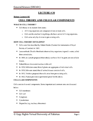 Lecture 15-18 - assessment 2 - LECTURE # 31 Biology Lecture # 03 ...