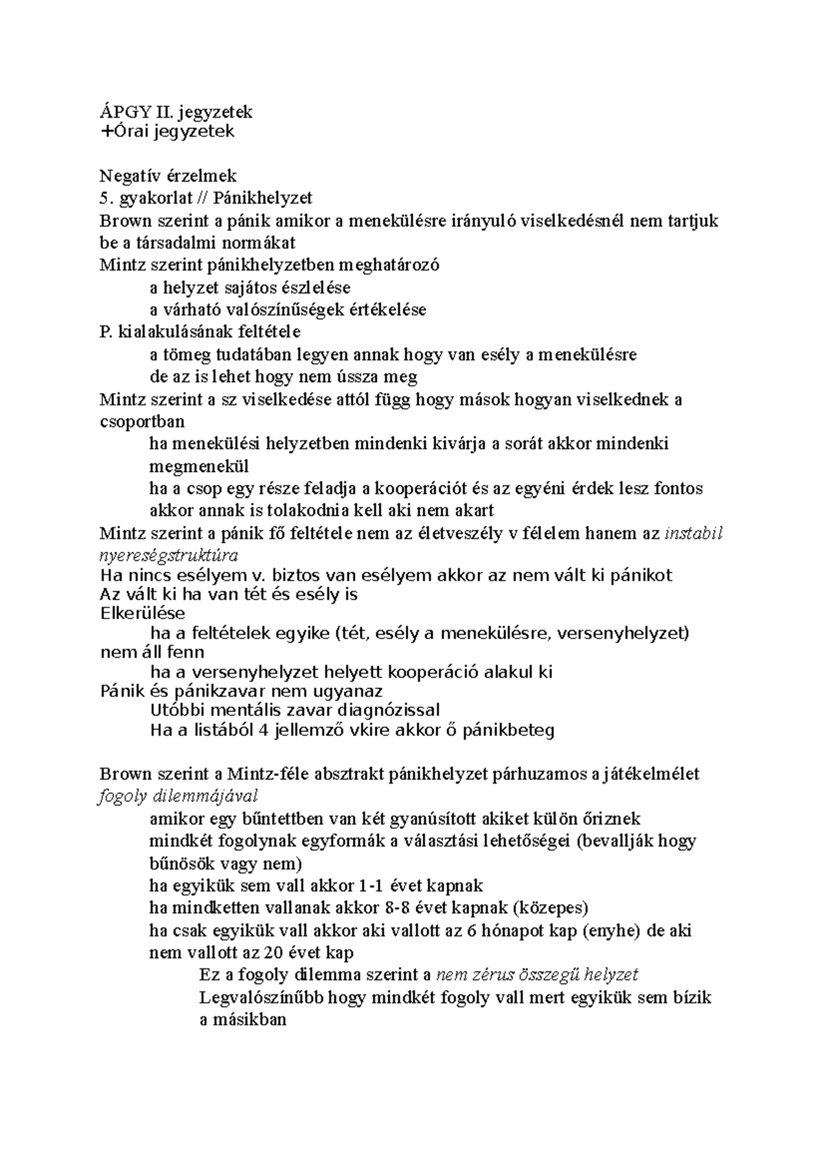 ÁPGY Negatív érzelmek - ÁPGY II. jegyzetek +Órai jegyzetek Negatív ...