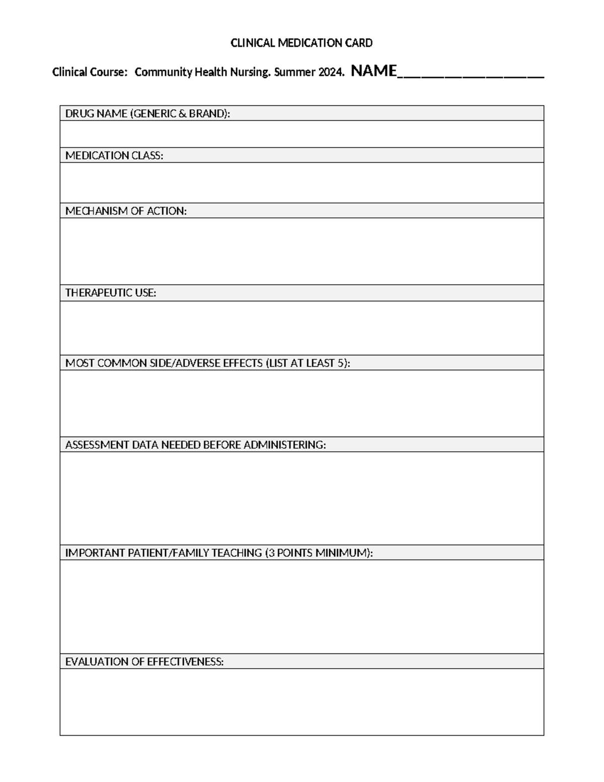 Clinical Medication CARD - NUR 117 - CLINICAL MEDICATION CARD Clinical ...
