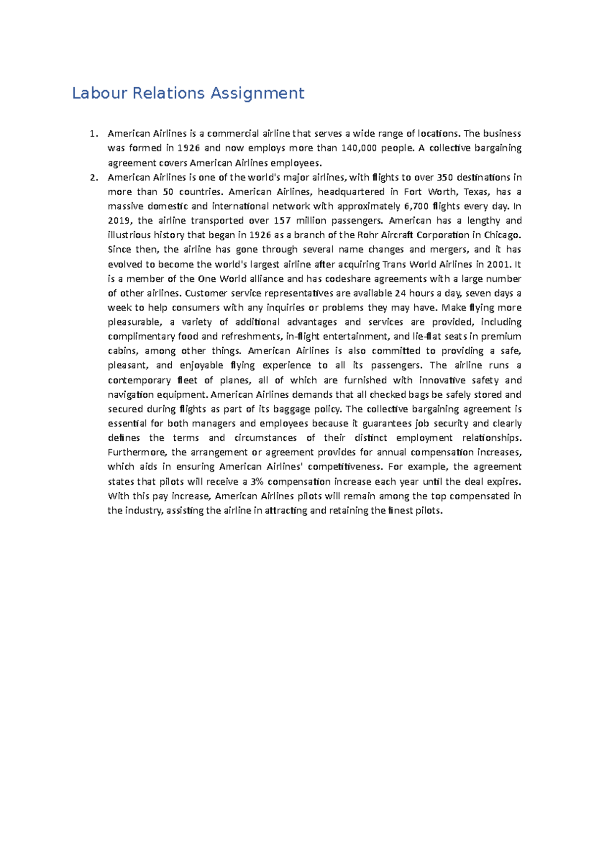 Labour relations assignment - Labour Relations Assignment American ...