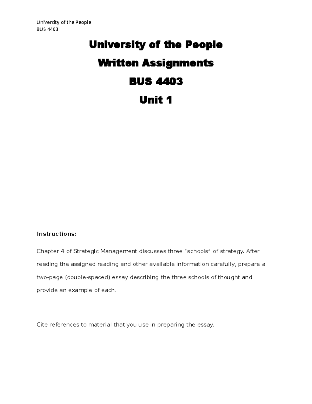 Written Assignment Unit 1 - University of the People Written Assignments BUS 4403 Unit 1 - Studocu