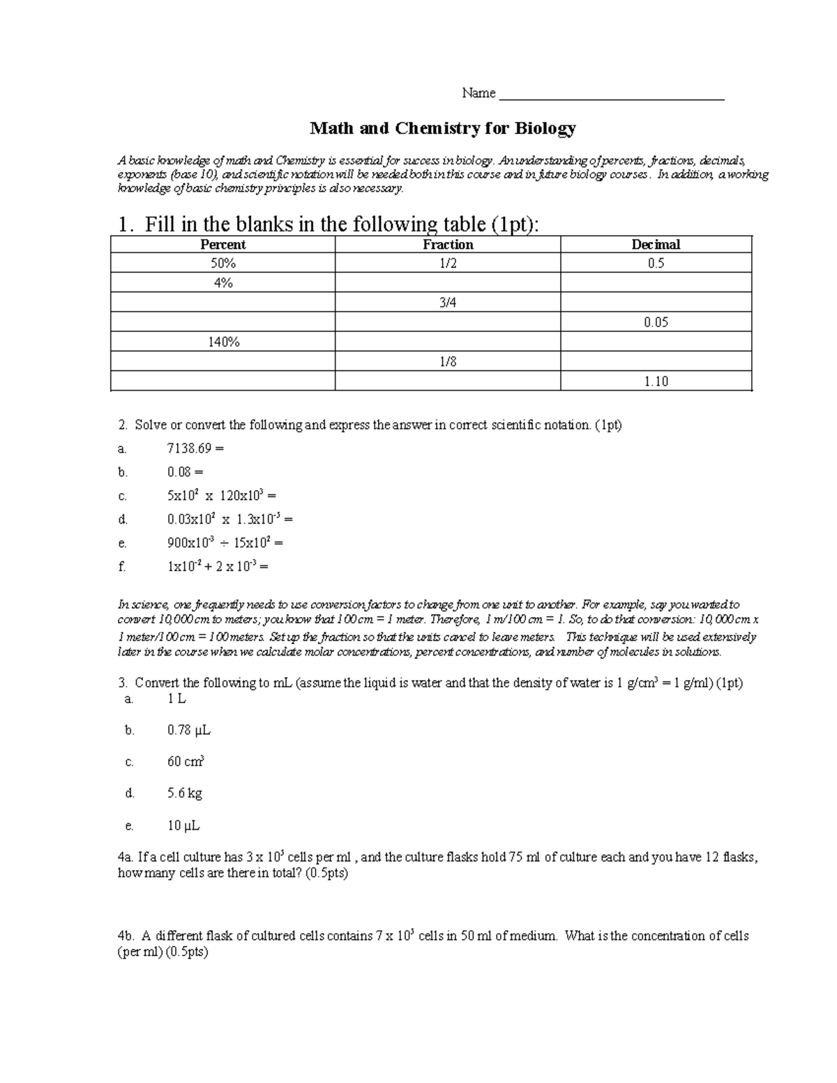 213 Mathfor Biol Worksheet - Name ...