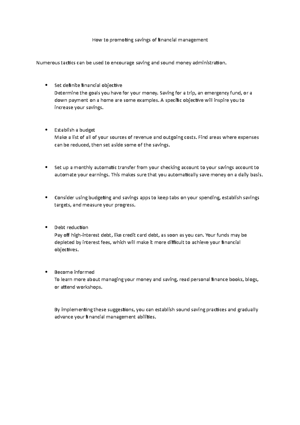 How to promoting savings of financial management - Set definite ...