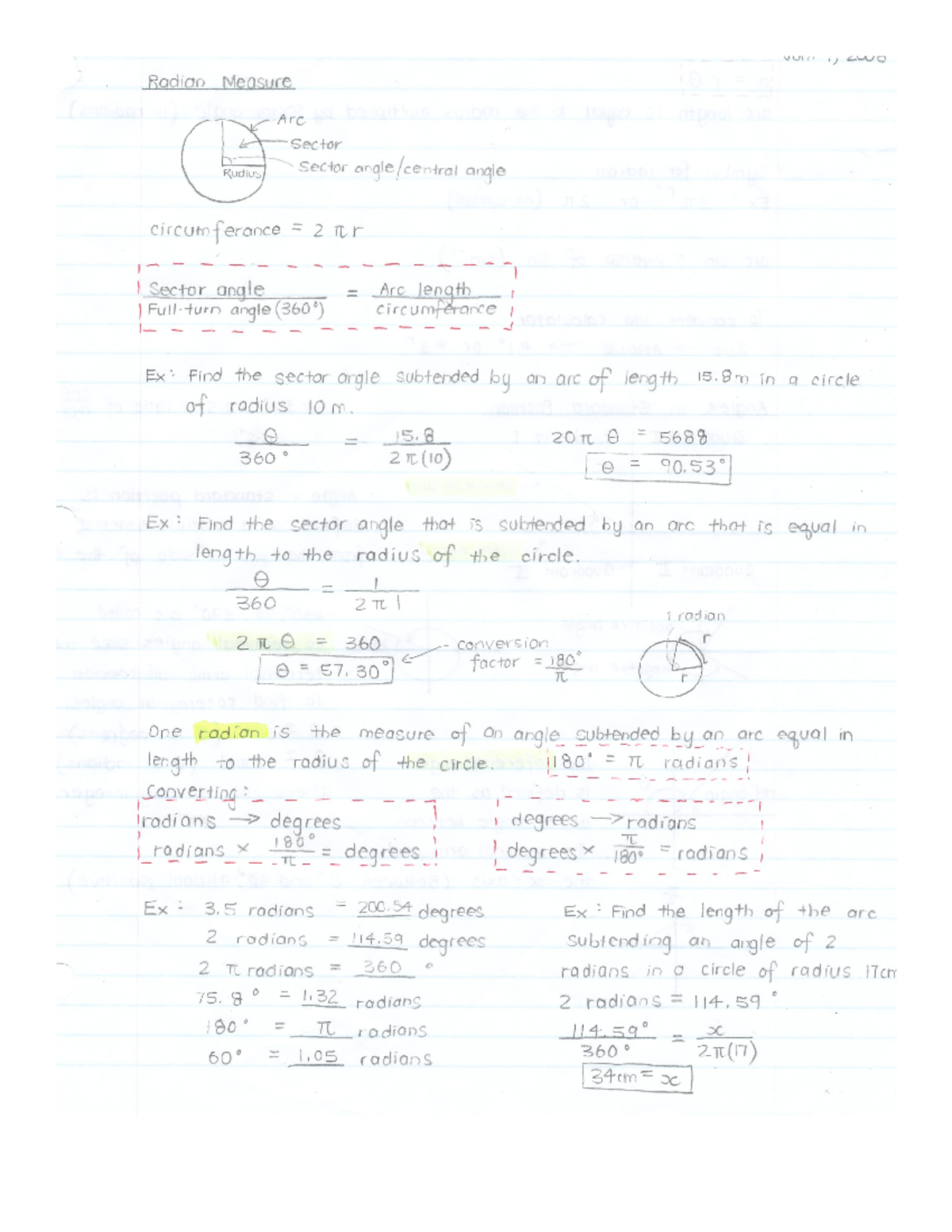 Radian measure angles in standard position - Math 137 - Studocu