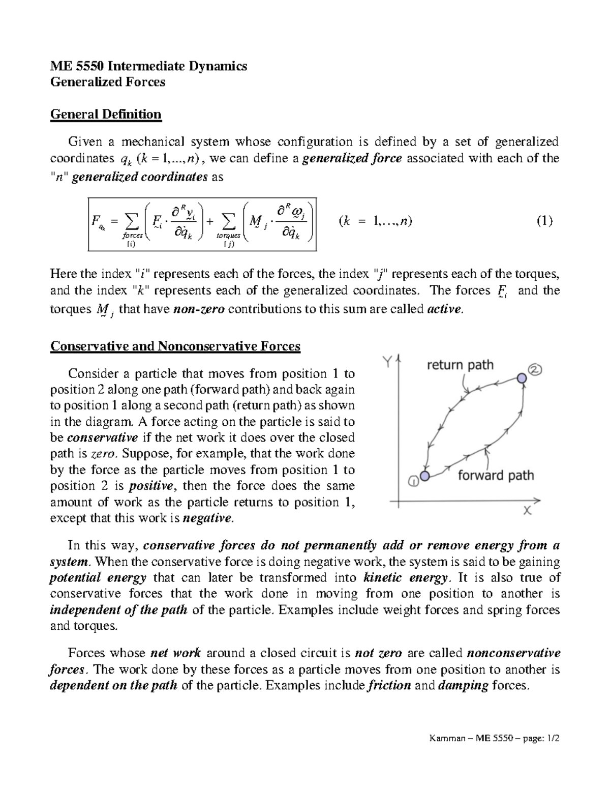 Me555Generalized Forces - Kamman – ME 5550 – page: 1/ ME 5550 ...
