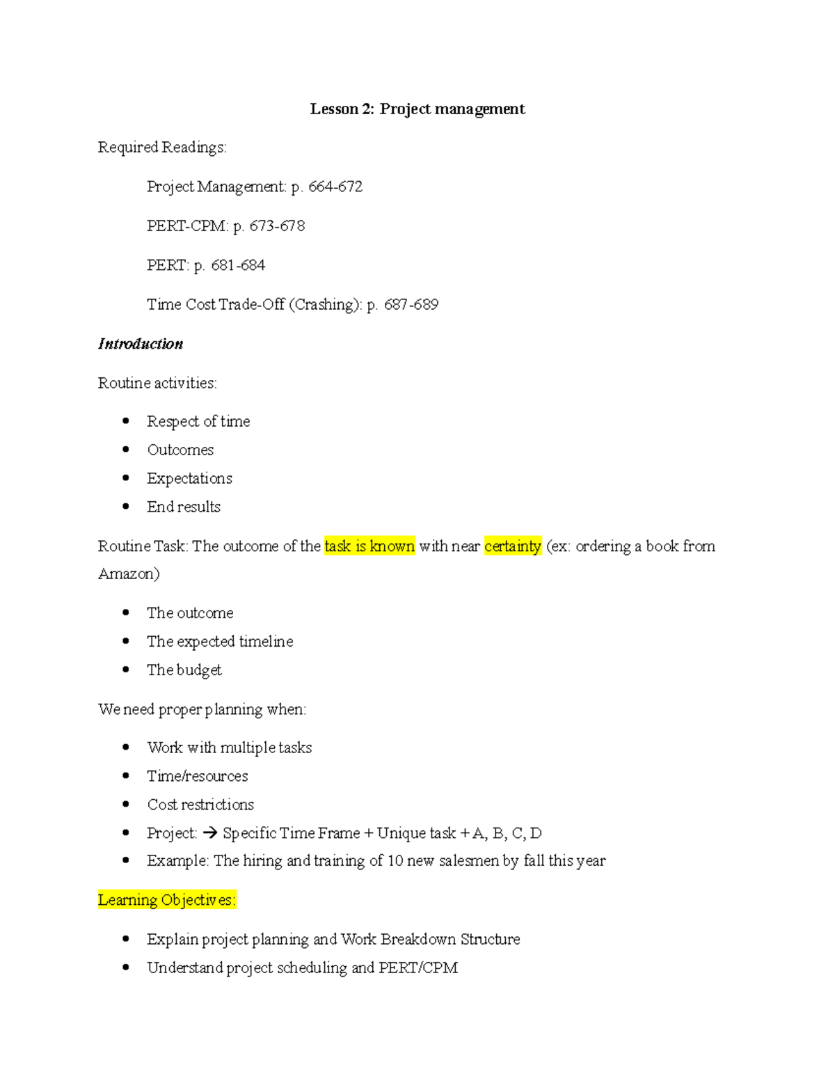 Lesson 2 - Project Management - Lesson 2: Project management Required ...