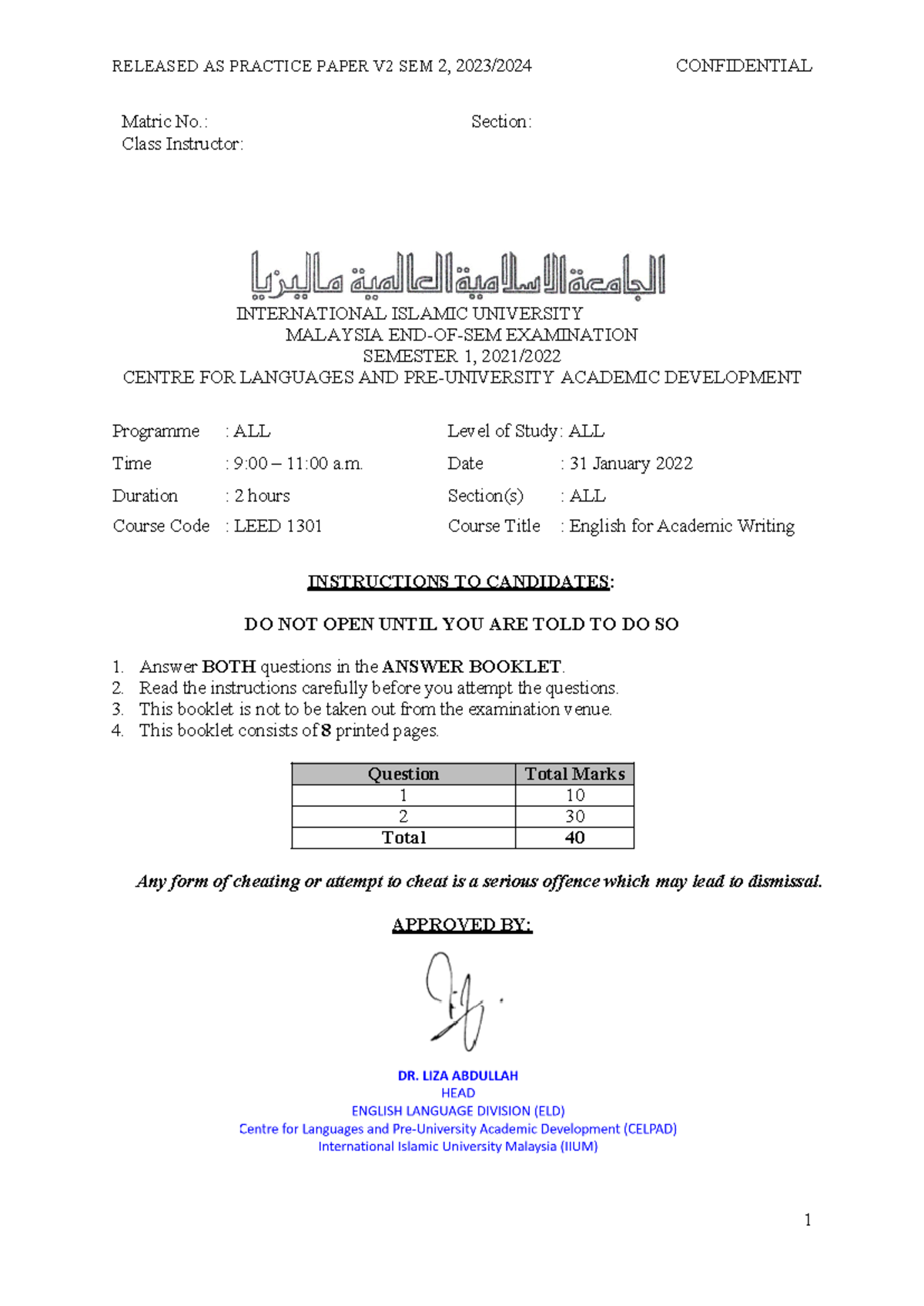 Updated END-OF-SEM EXAM Question Paper ( Released AS Practice Paper ...