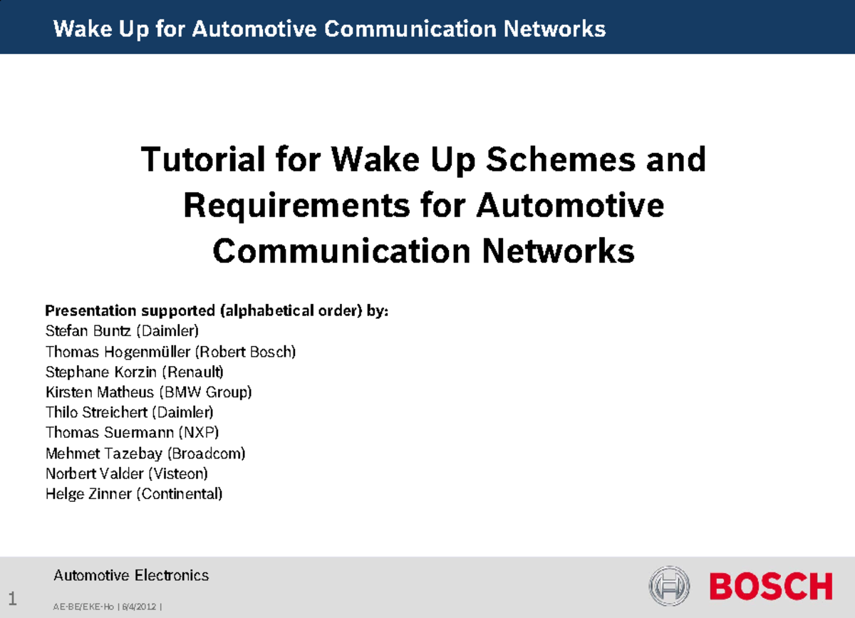 Buswakeup Bosch - Automotive Electronics Tutorial for Wake Up Schemes ...
