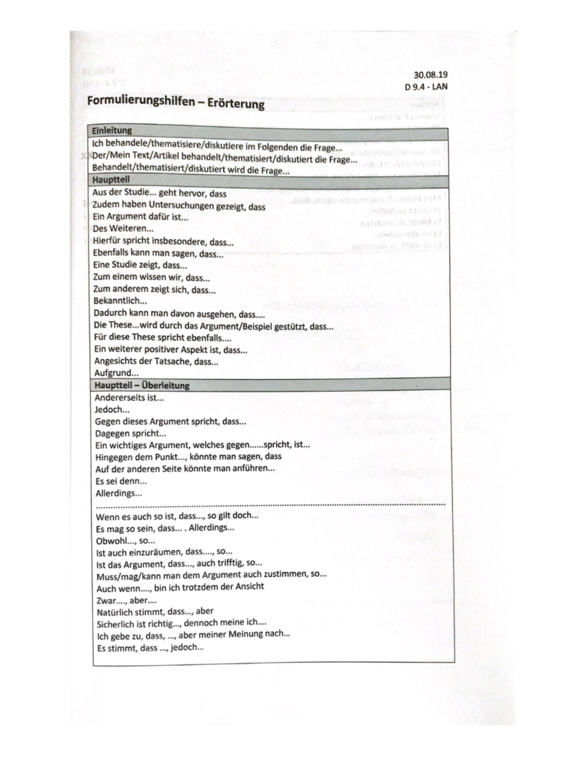 30 - Formulierungshilfen Hilfe - Kultur und Kommunikation 2: Deutsch ...