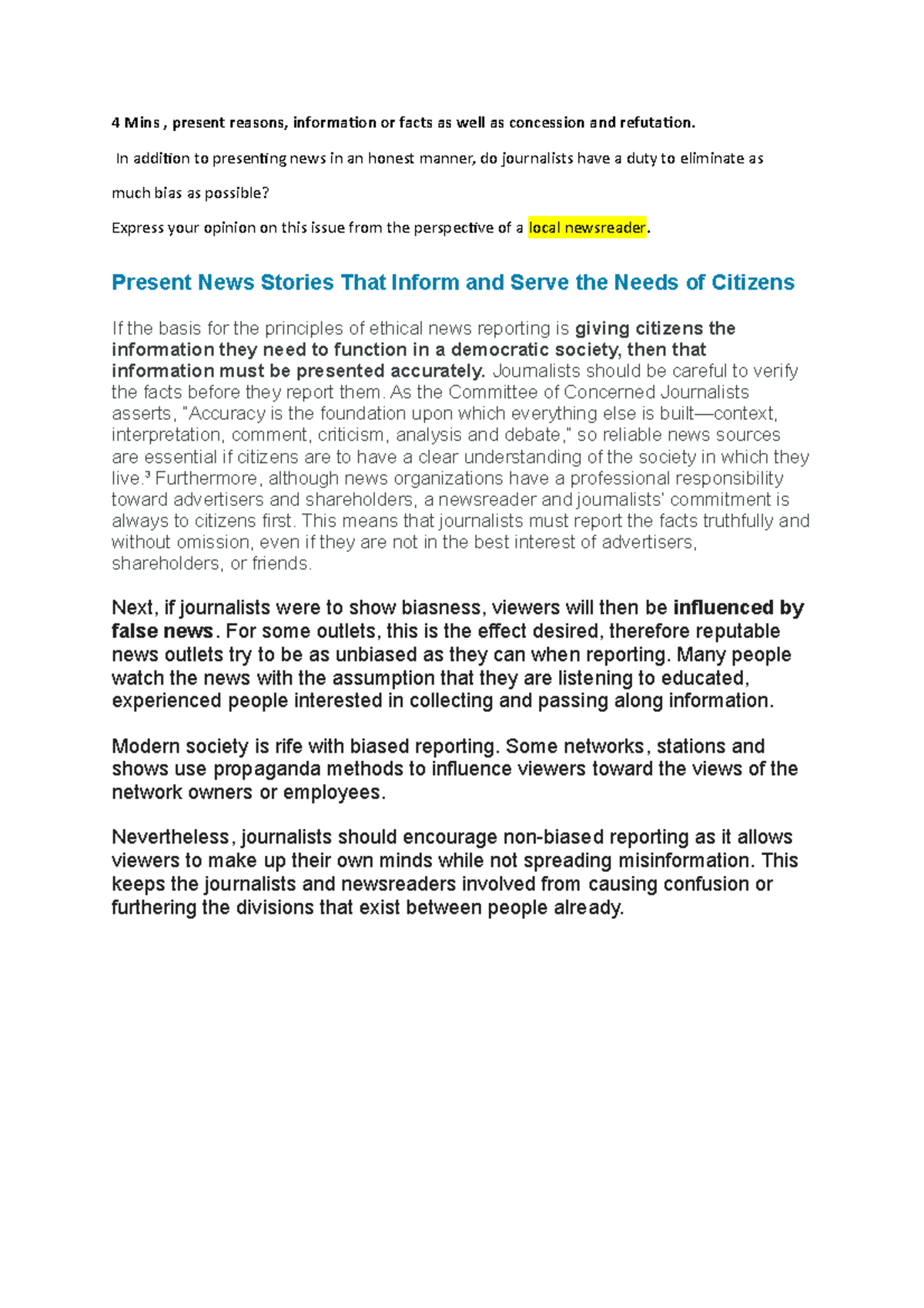 Eng presentation 1920 - 4 Mins , present reasons, information or facts ...