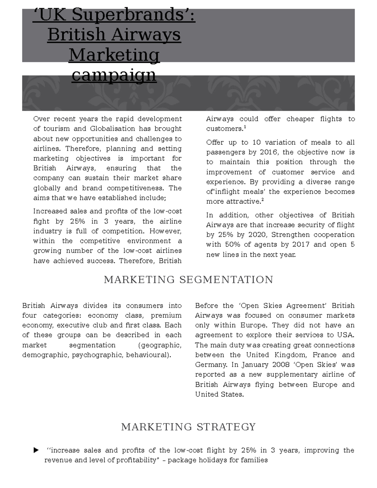 Handout - ‘UK Superbrands’: British Airways Marketing campaign Over ...