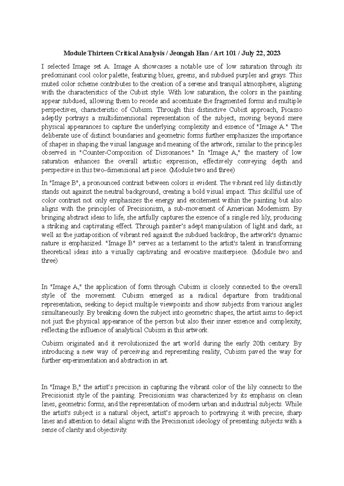 Module Thirteen Critical Analysis - Image A showcases a notable use of ...
