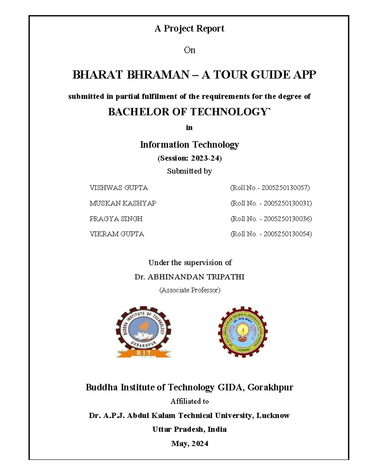 NEW Report Final 30 - A Project Report On BHARAT BHRAMAN – A TOUR GUIDE ...
