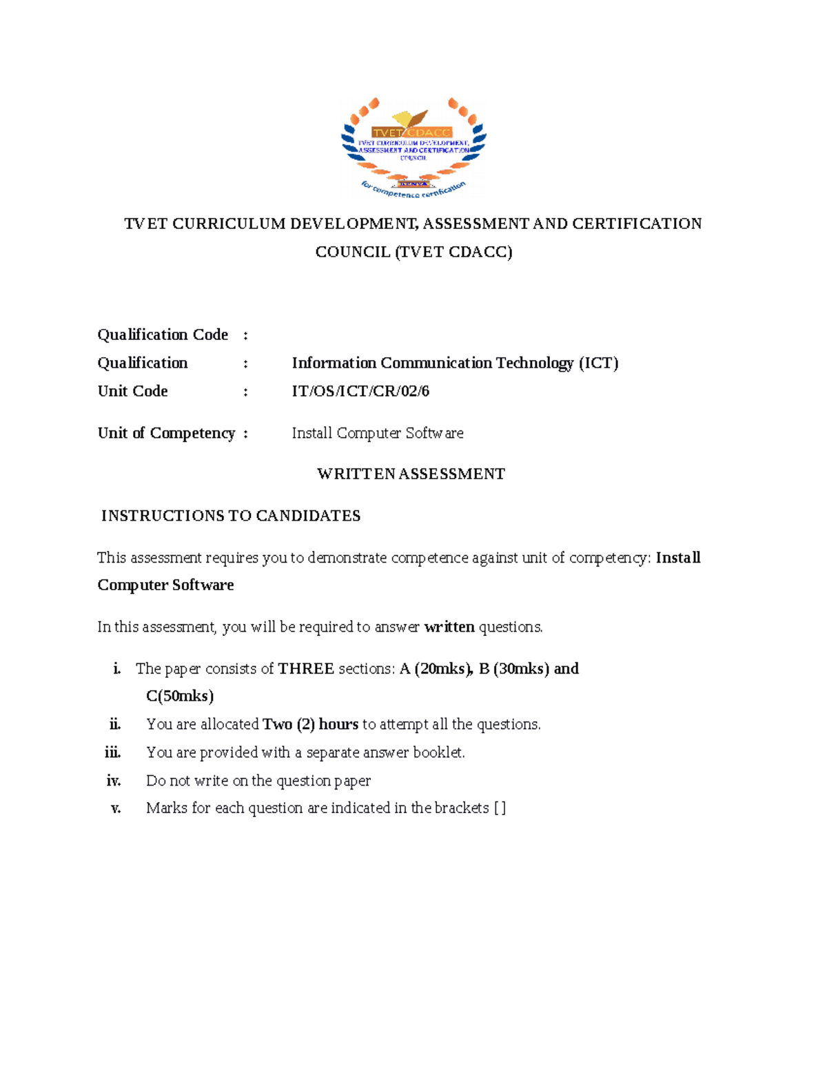 6 install computer software assessment - TVET CURRICULUM DEVELOPMENT, ASSESSMENT AND ...