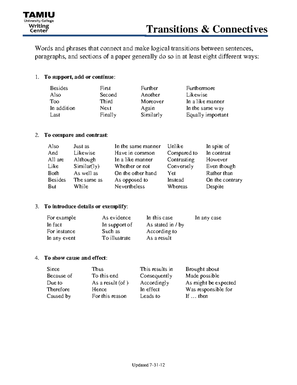 Transitionsand Connectives - Updated 7-31- Transitions & Connectives ...
