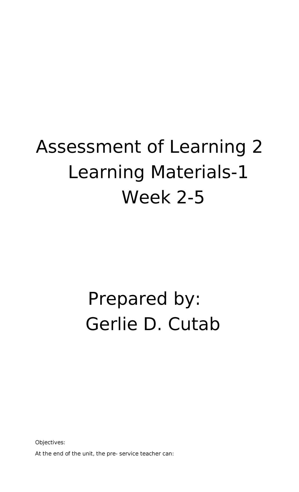 Assessment of Learning 2 LM1 - Assessment of Learning 2 Learning ...