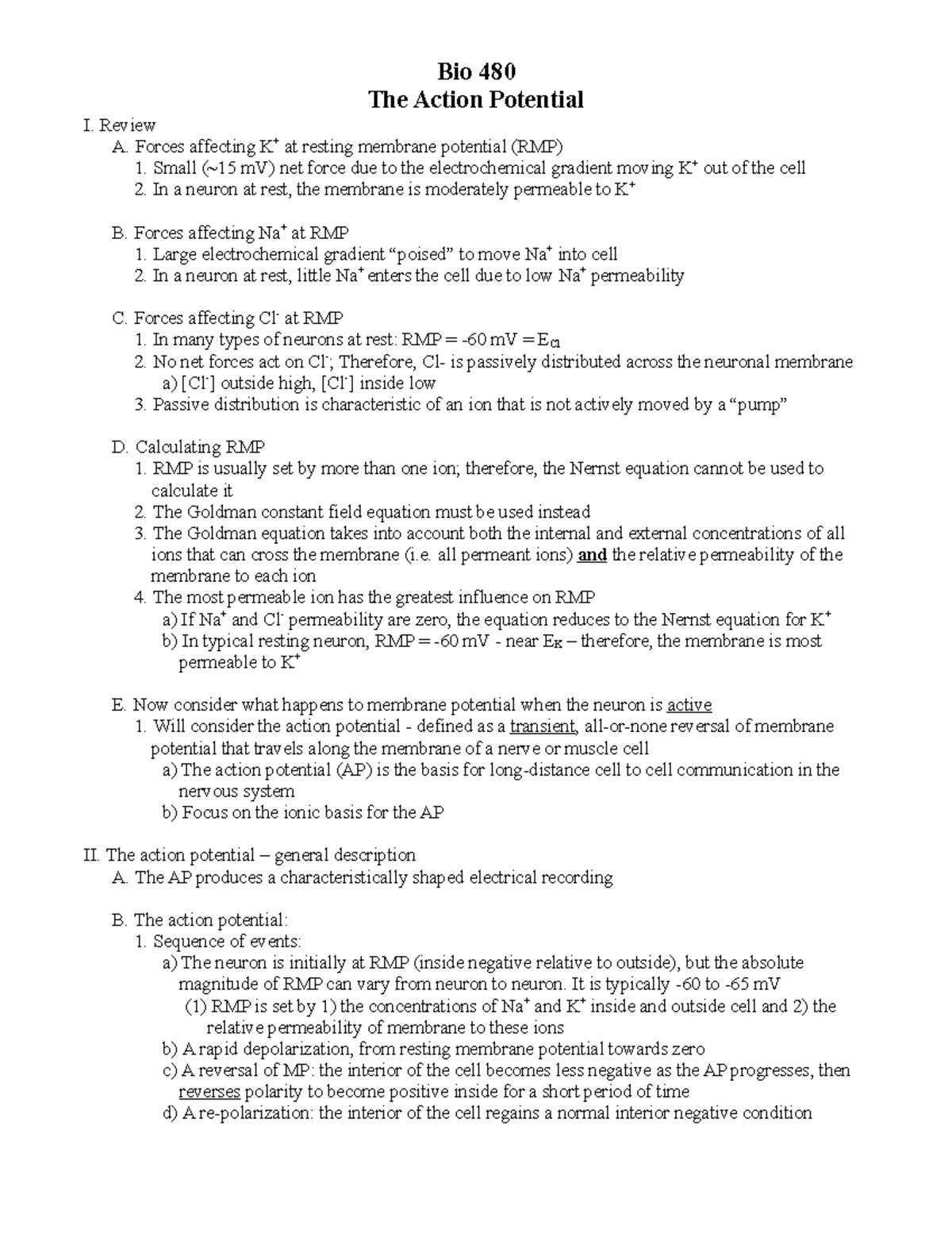 The action potential - Detail lecture notes by the bio professor Ahmad ...