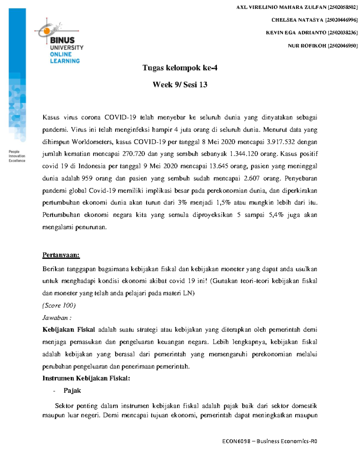 2112 ECON6098038 T4EA TK4-W9-S13-R0 TEAM8 - Tugas kelompok ke- Week 9 ...