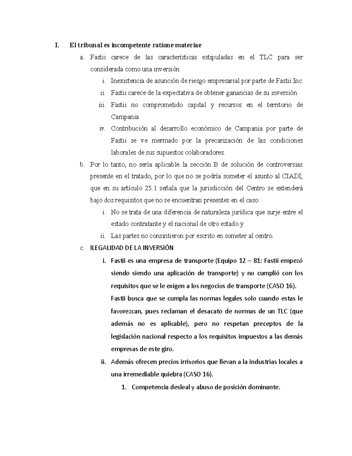 Esqueleto - Aaa hghjh - I. El tribunal es incompetente ratione materiae ...