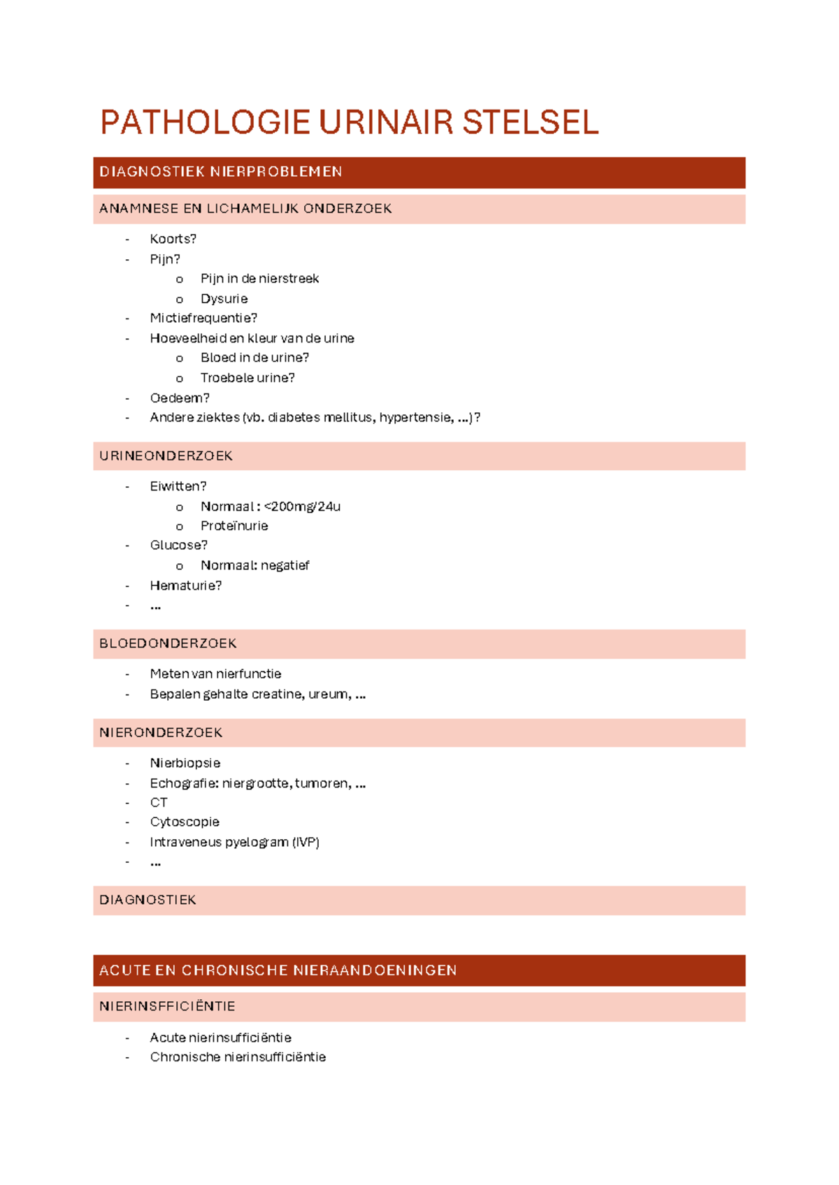 Urinair stelsel pathologie - PATHOLOGIE URINAIR STELSEL DIAGNOSTIEK ...