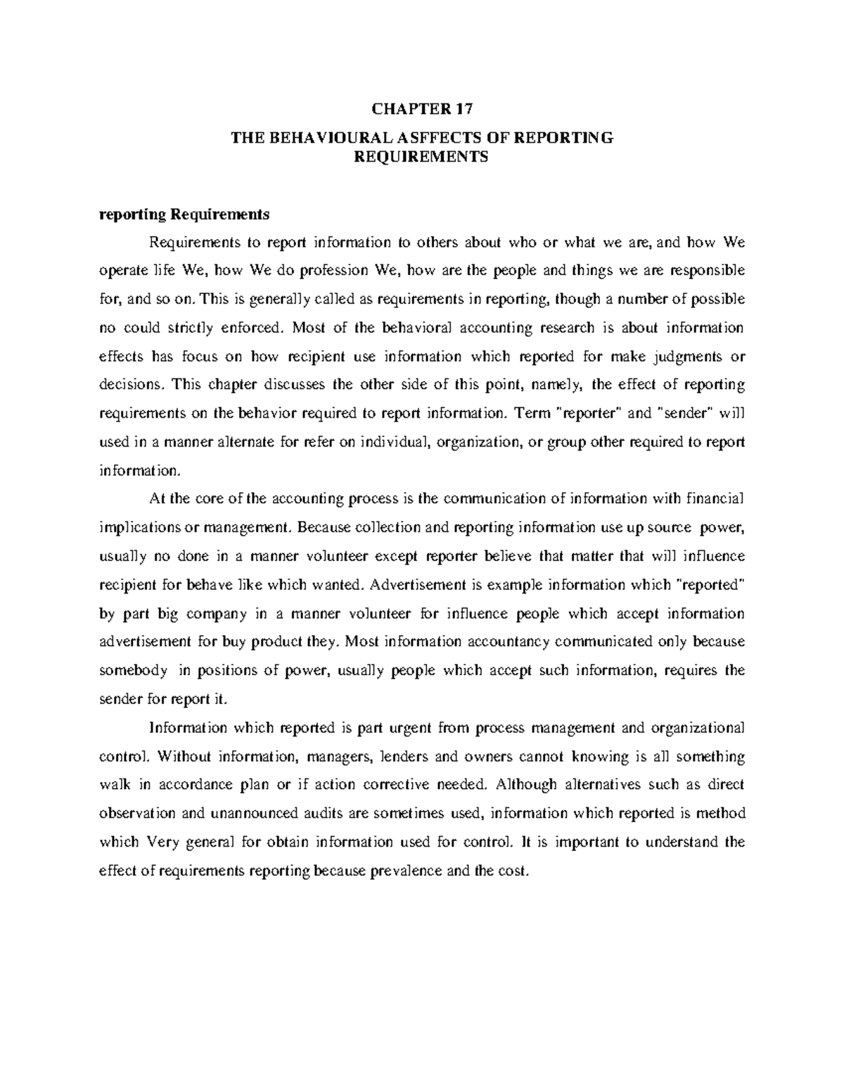 Reporting Requirements - CHAPTER 17 THE BEHAVIOURAL ASFFECTS OF ...