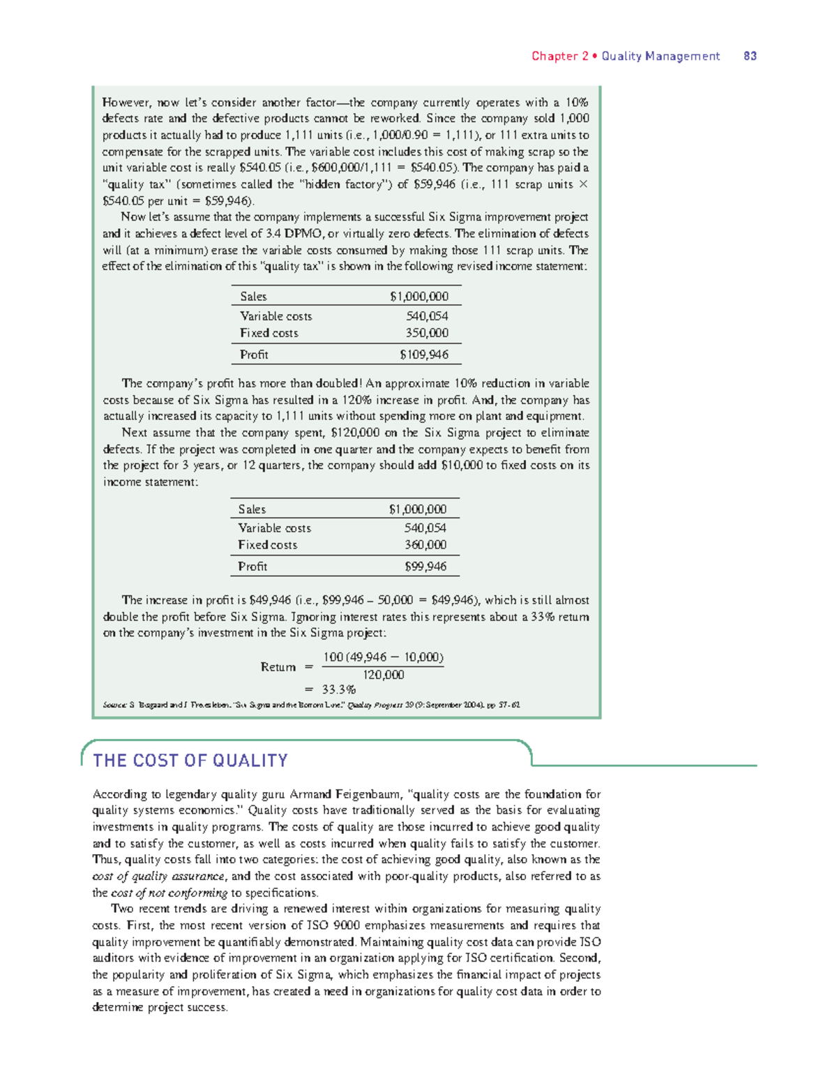 Chapter 2 - Cost of Quality - Chapter 2 • Quality Management 83 However ...