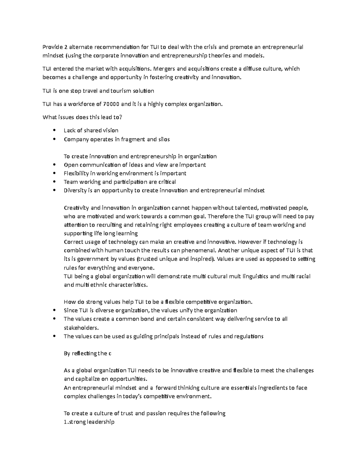 Notes - Provide 2 alternate recommendation for TUI to deal with the ...
