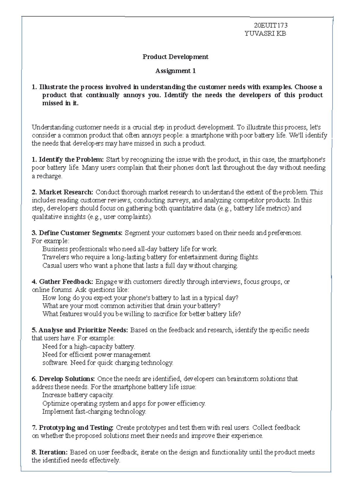 20EUIT129- Santhosh P-PD Assignment - Product Development Assignment 1 ...