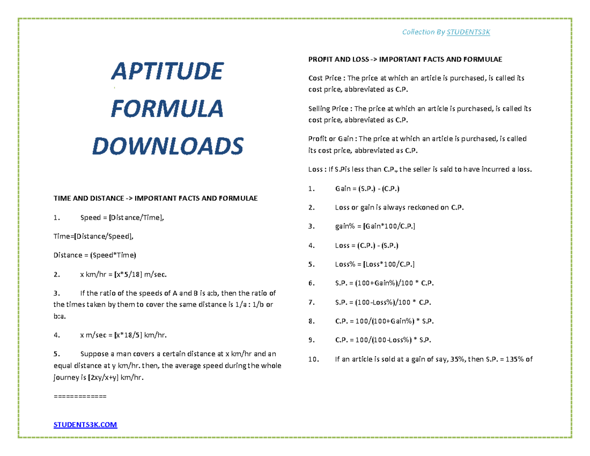 Aptitude Formula Downloads-Students 3k - APTITUDE FORMULA DOWNLOADS ...
