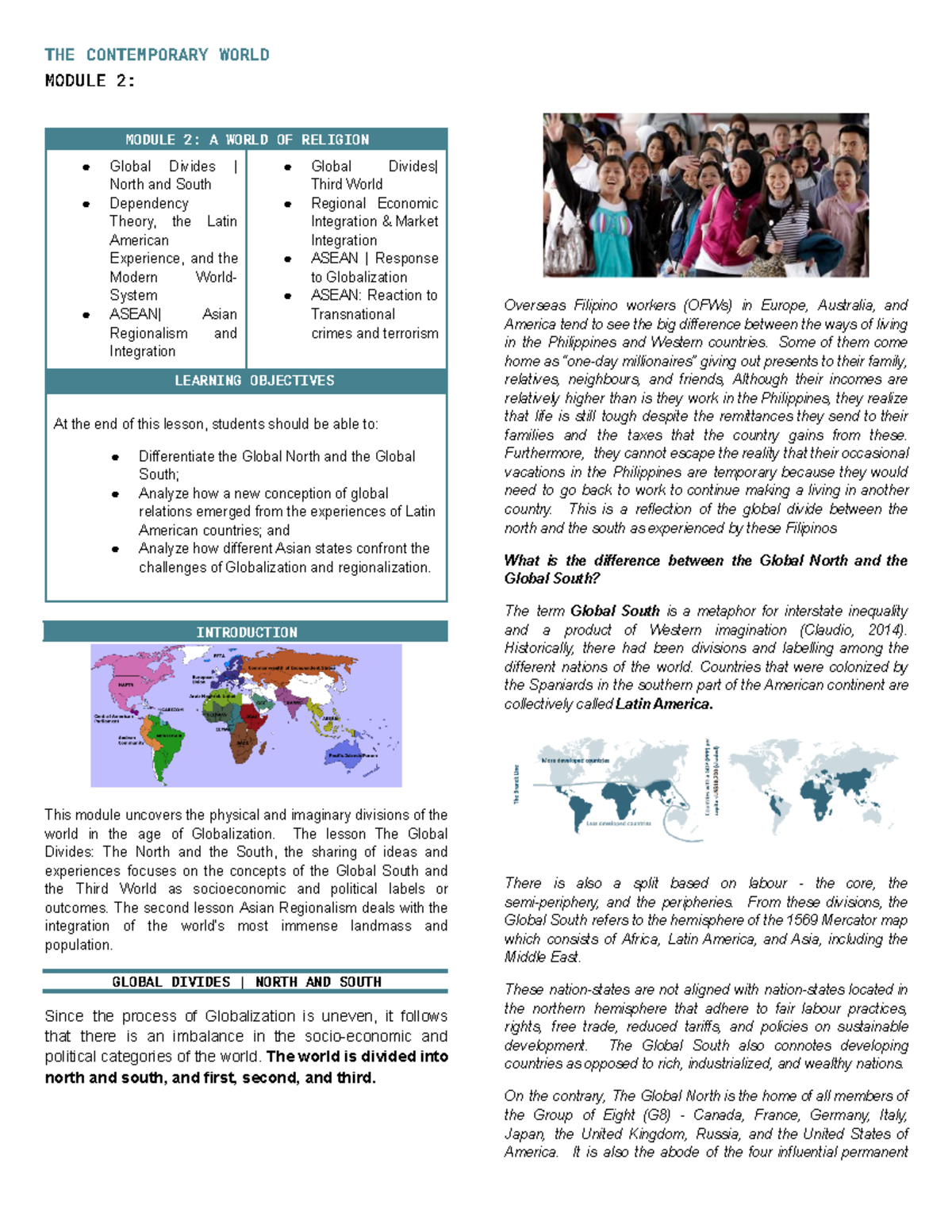 C2 Contemporary World - THE CONTEMPORARY WORLD MODULE 2: MODULE 2: A ...