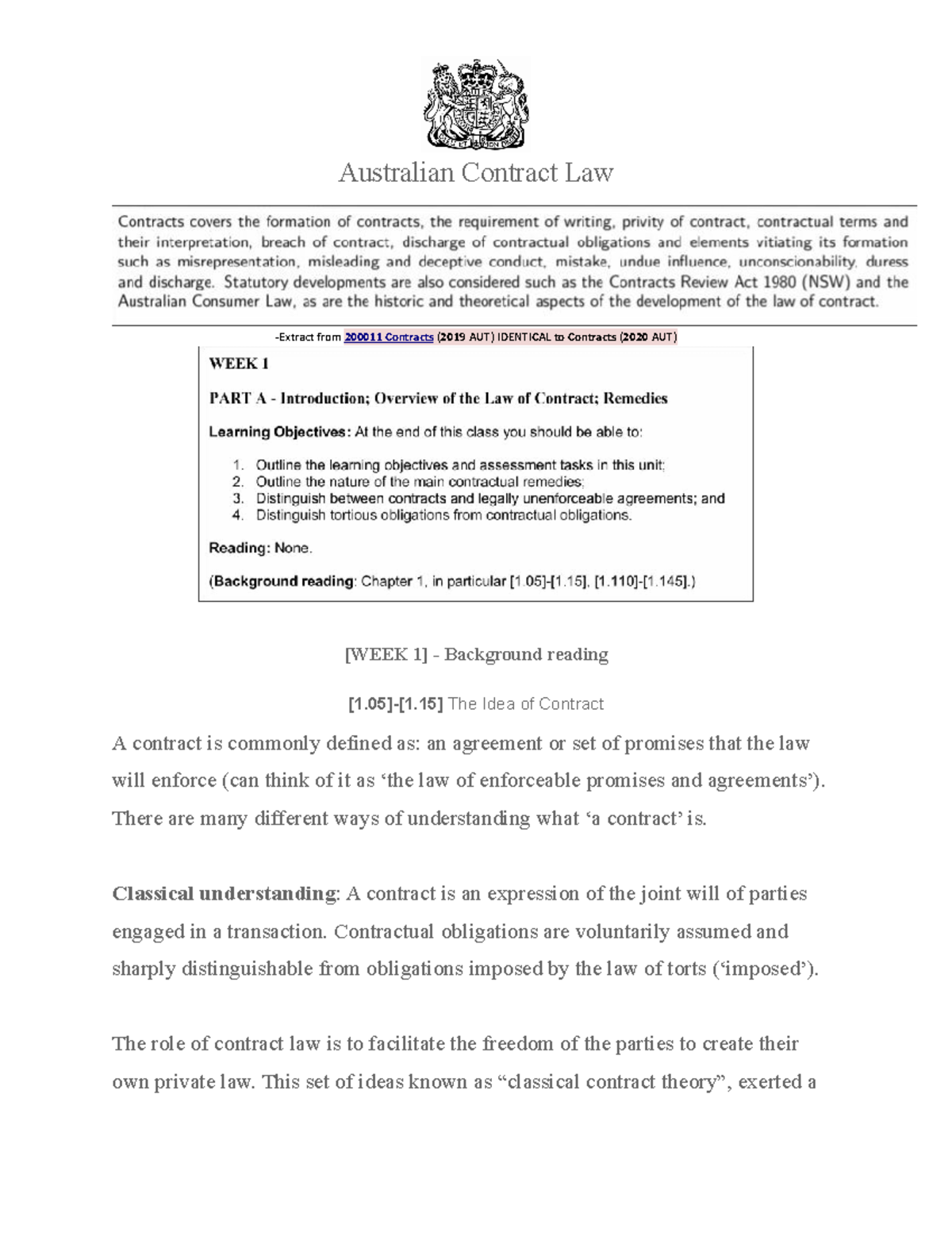 Cpdnm. Contracts - AUT2020 - Australian Contract Law -Extract from ...