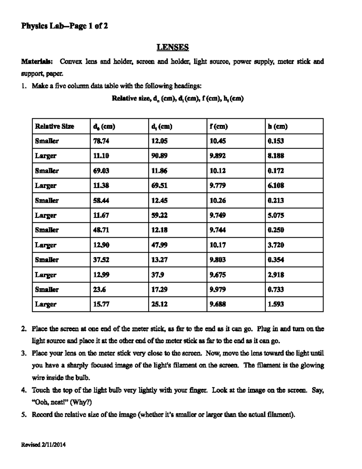 Lab lenses - learn about lenses in this lab - Physics 1 of 2 LENSES ...