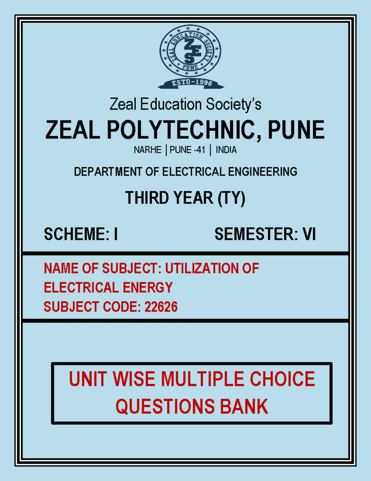 TY EE SEM VI UEE 22626 - Zeal Education Society’s ZEAL POLYTECHNIC ...