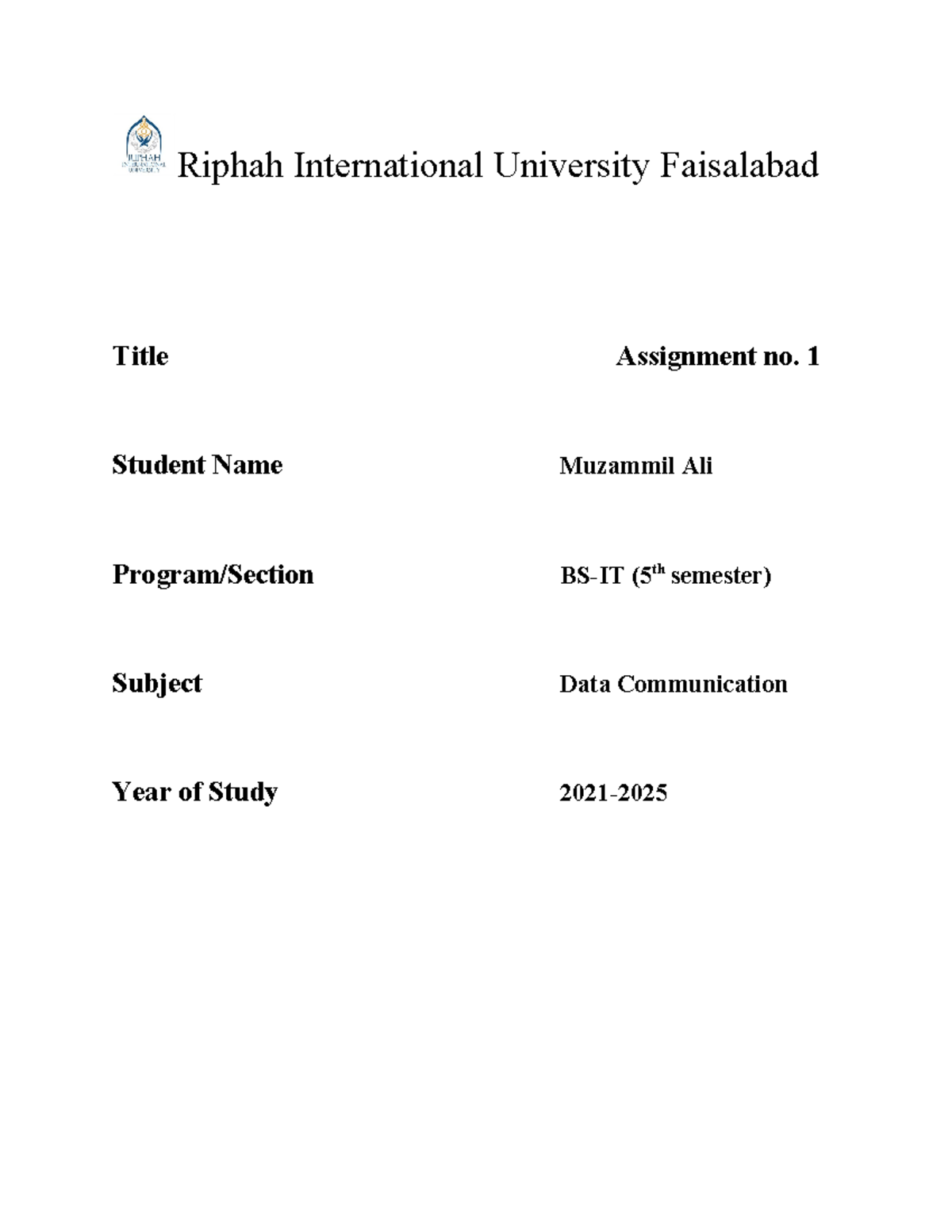 Assignment no. 1 - Riphah International University Faisalabad Title ...