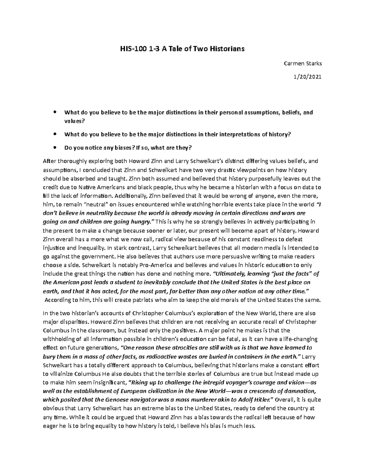 HW #1 - Historical Bias - HIS-100 1-3 A Tale of Two Historians Carmen ...
