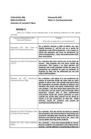 CAGA-ANAN, Topic 1-6 - Essay - CAGA-ANAN, NEIL February 09, 2023 BSED-FILIPINO 4B EDUC 11 ...