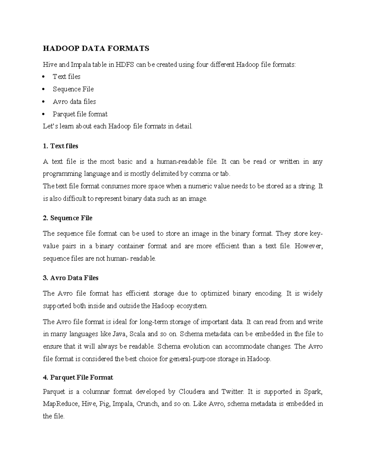 4. BDA Unit 4 notes - HADOOP DATA FORMATS Hive and Impala table in HDFS ...