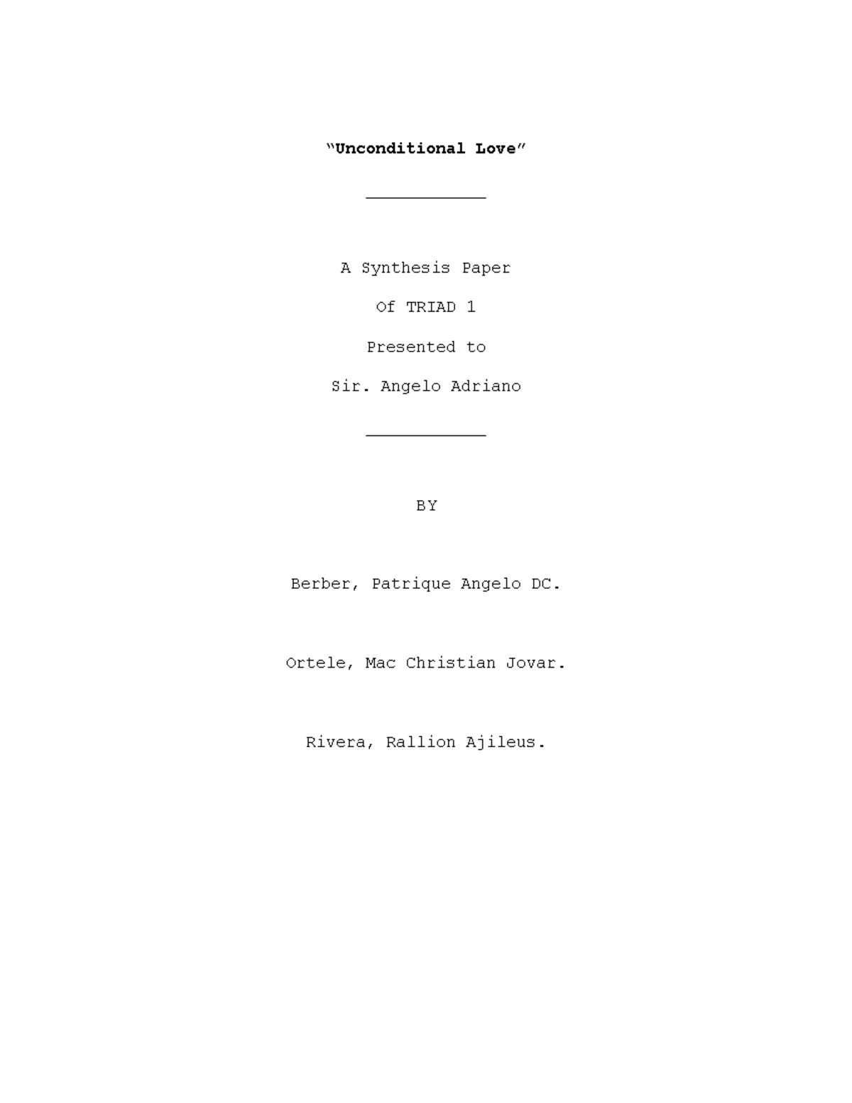 Triad 1 Unconditional-Love