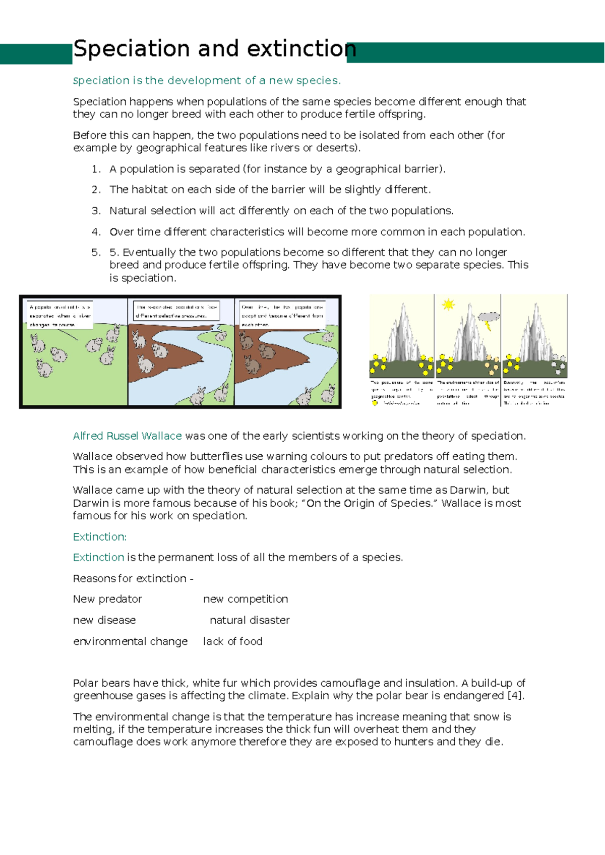 Speciation and extinction - Speciation and extinction Speciation is the ...