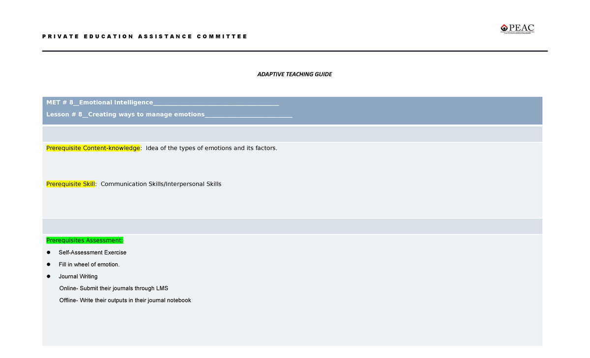 Adaptive Teaching Guide Template - ADAPTIVE TEACHING GUIDE MET # 8 ...