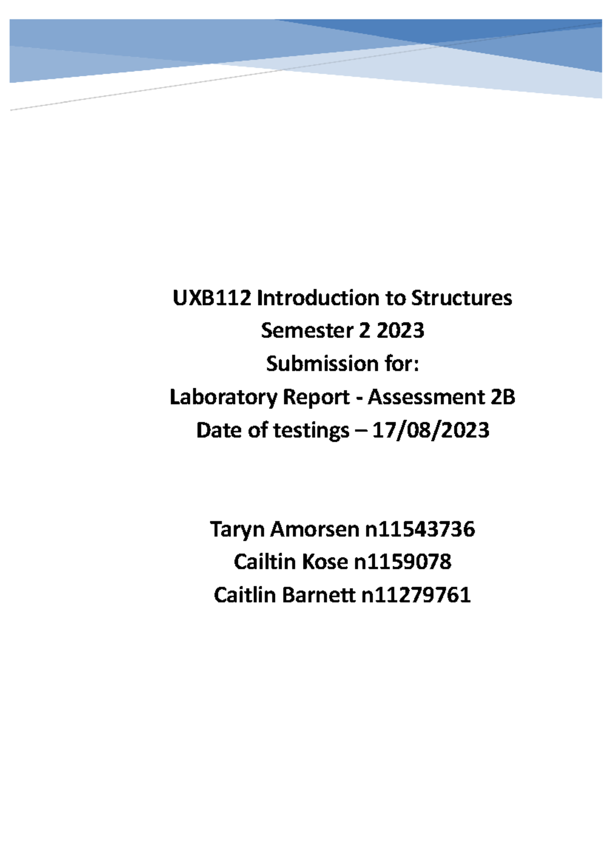 assignment 2b uxb112 - UXB112 Introduction to Structures Semester 2 2023 Submission for ...