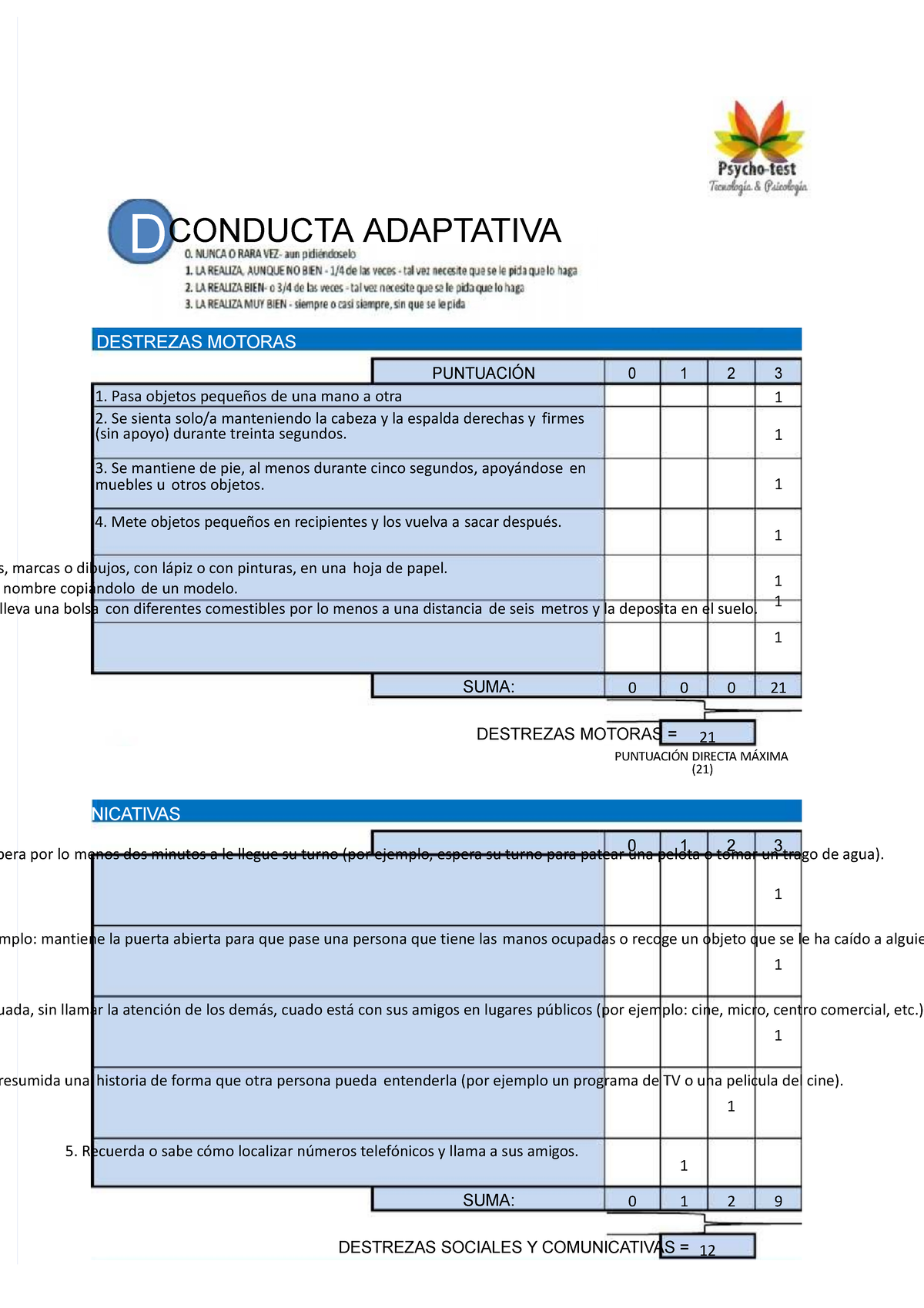 Plantilla icap version chilena v2 1 - D CONDUCTA ADAPTATIVA 1. DESTREZAS MOTORAS Mete objetos ...