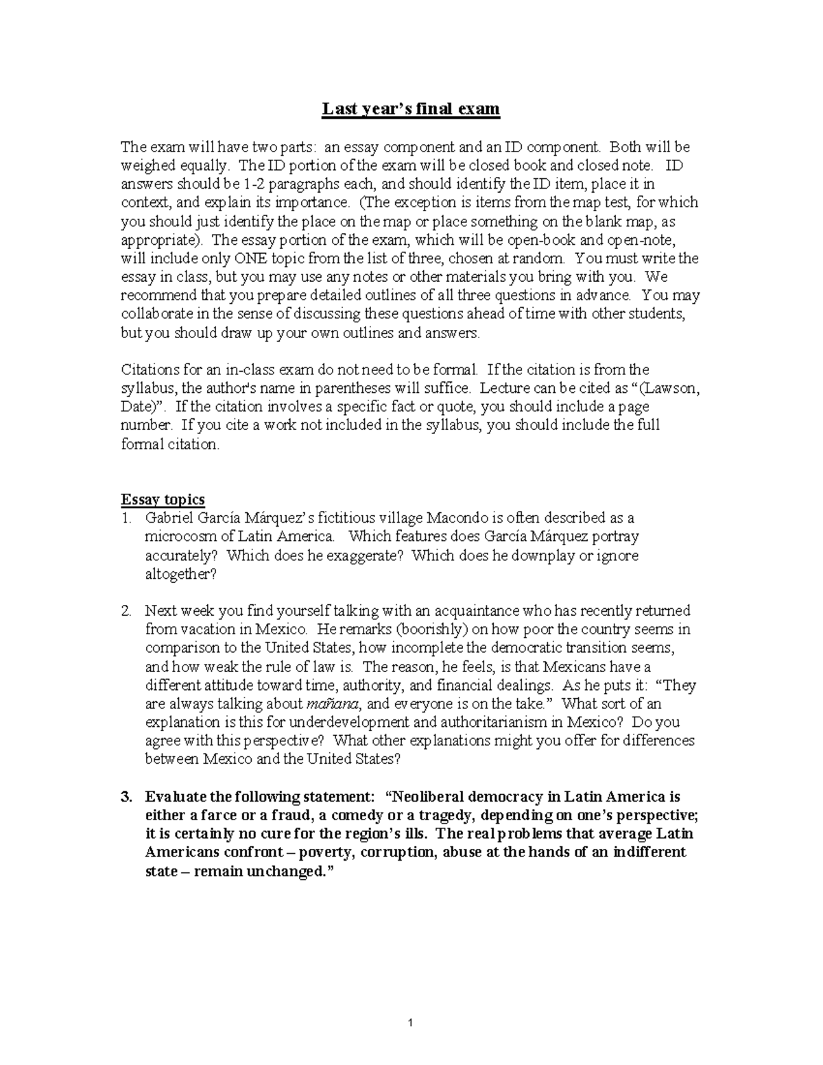 Last years final exam - Last year’s final exam The exam will have two ...