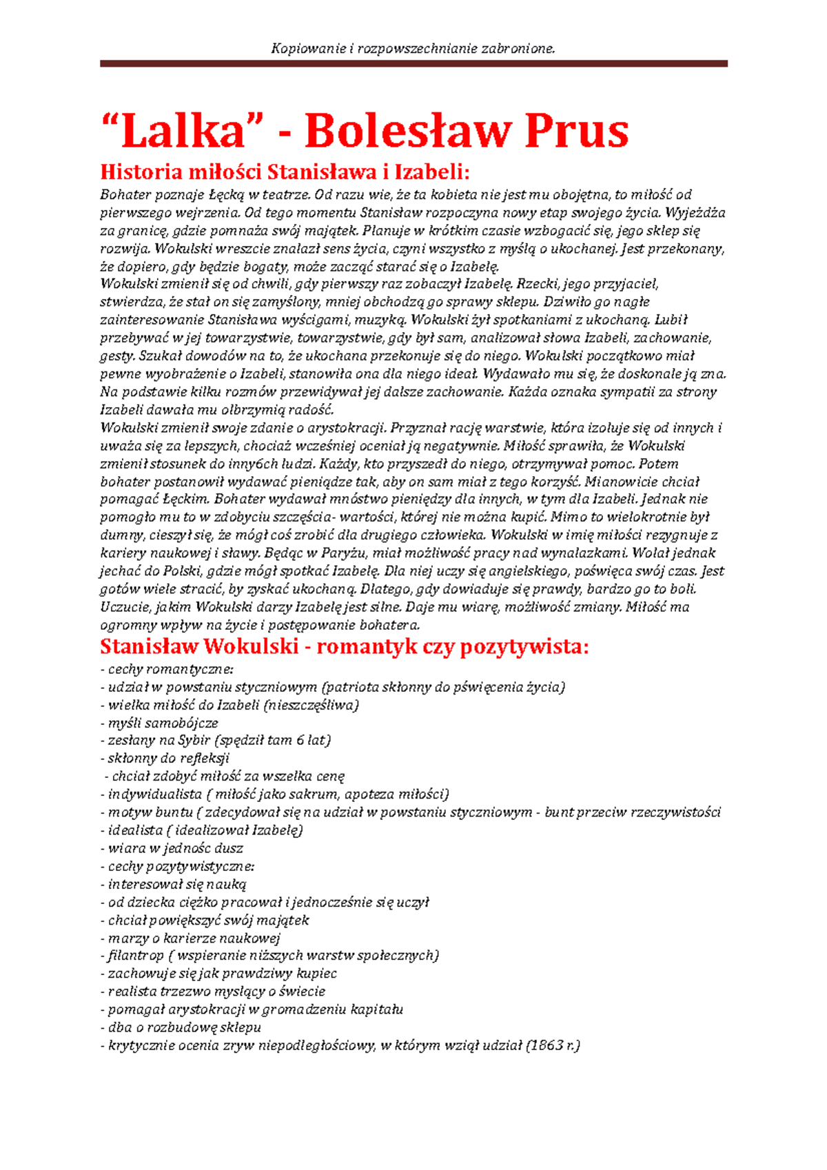 Lalka - Bolesław Prus - “Lalka” - Bolesław Prus Historia miłości Stanisława i Izabeli: Bohater ...